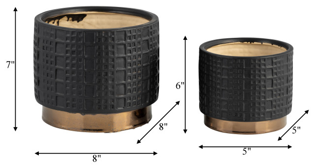 2-Piece Set Mesh Metallic Planters, Black - Contemporary - Indoor Pots ...