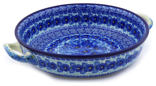 Polmedia Polish Pottery 13" Stoneware Round Baker With Handles ...