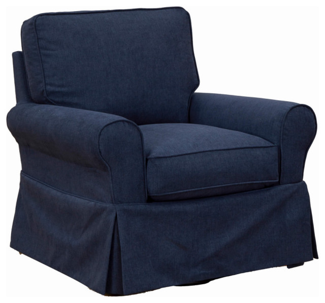 Slipcover Only For Box Cushion Chair, Navy Blue - Modern - Slipcovers ...