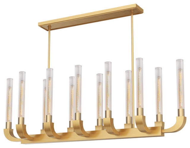 Flute Linear Pendant, Vintage Brass/Clear Ribbed Glass, 56.125"Lx16 ...