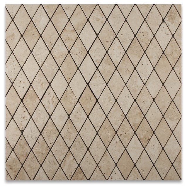 Ivory Travertine 2 X 4 Tumbled Diamond Mosaic Tile - Traditional ...