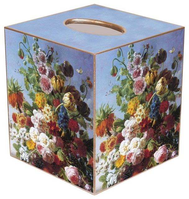 TB561-Spring Bouquet on Blue Backgound Tissue Box Cover - Farmhouse ...