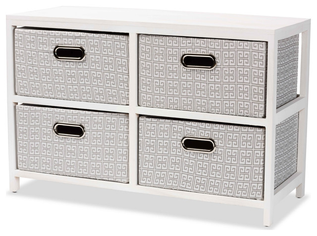 Modern and Contemporary White Finished Wood 4-Basket Storage Unit ...