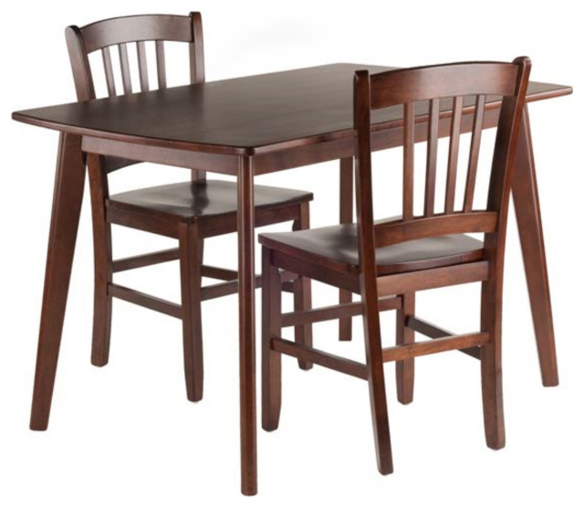 Shaye 3 Pc Set Dining Table With Slat Back Chairs Walnut