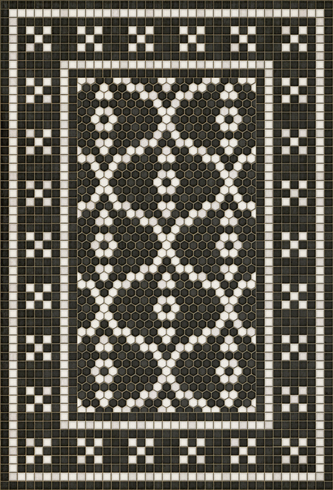 Mosaic F, Kingsbridge Road 38x56 Vintage Vinyl Floorcloth, Aged Black ...