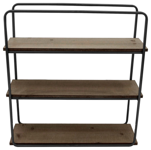 Metal/Wood 3 Tier Wall Shelf, Brown/Black - Industrial - Display And ...