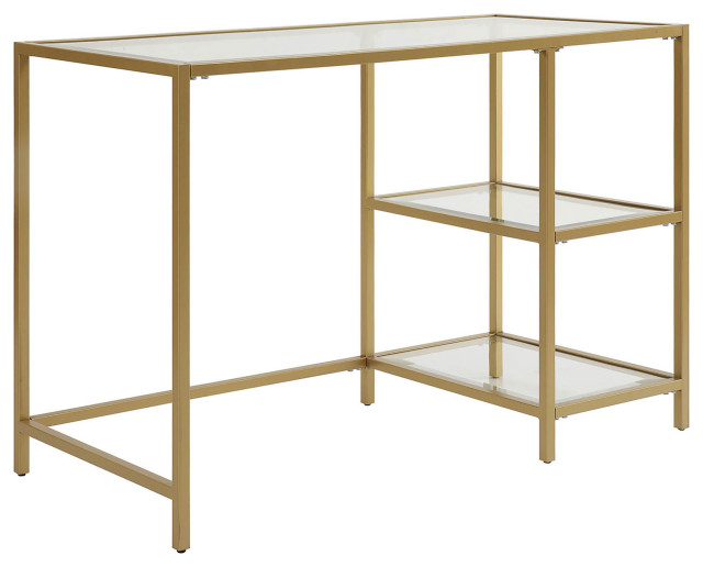Marcello Glass Top Desk With Shelves - Transitional - Desks And Hutches ...