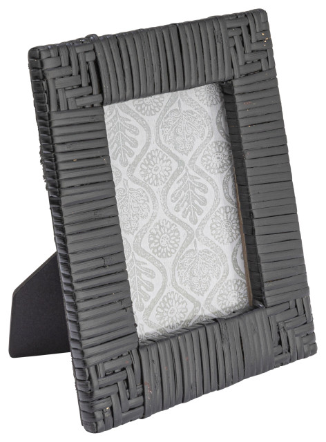 Handwoven Rattan Photo Frame, Black, Holds 4" x 6" Photo - Tropical ...