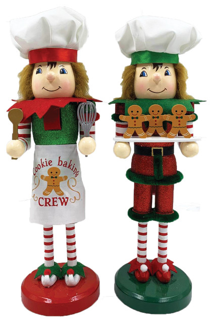 14" Cookie Crew Elves Nutcrackers, Set of 2 - Contemporary - Holiday ...