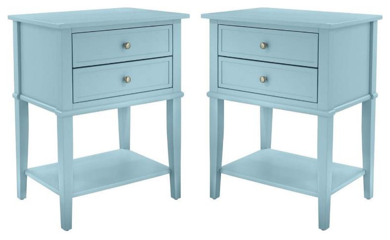 Home Square 2 Drawer Wood Accent Table Set in Blue (Set of 2 ...