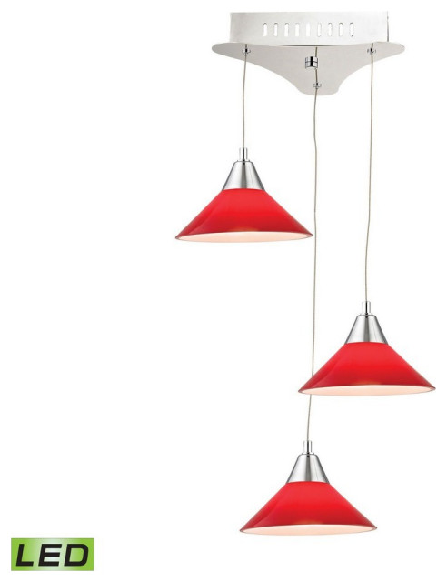 Triple Led Pendant Complete Yellow Glass Shade and Holder-Chrome Finish ...