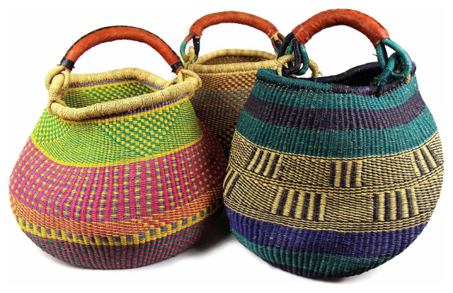 Bolga Pot Market Basket, Mixed Colors - Contemporary - Baskets - by ...