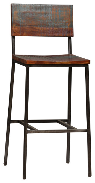 Susanne Rustic Acacia and Antique Iron High Back Bar Stool - Industrial ...