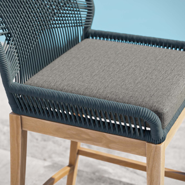 Wellspring Outdoor Patio Teak Wood Bar Stool, Blue Graphite - Beach ...