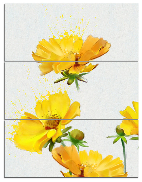 Beautiful Yellow Flowers on White, Floral Triptych Canvas Print, 28x36, 3 Panels, 28"x36 ...