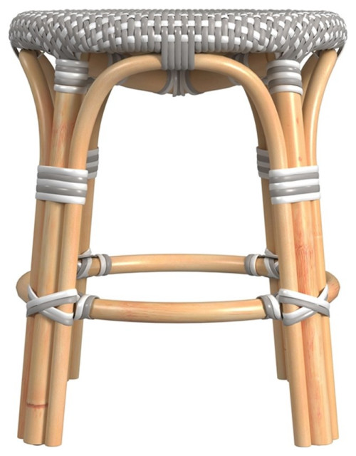 Home Square 18" Rattan Round Stool in Gray and White - Set of 2 ...