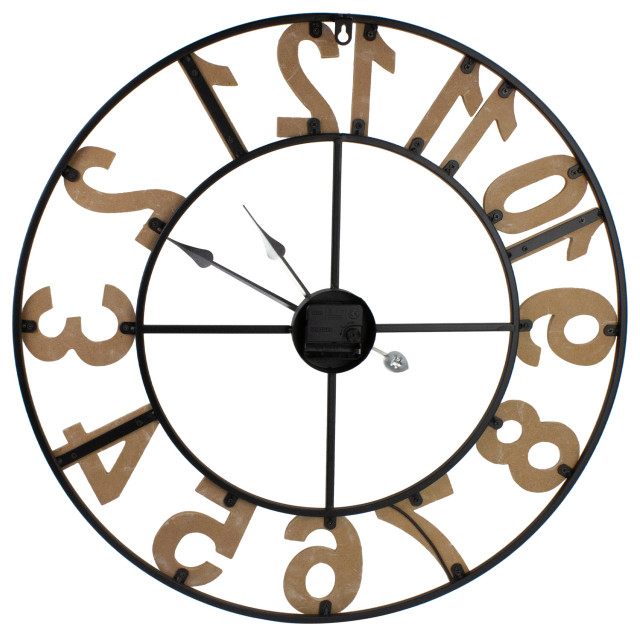 24" Metal Framed Battery Operated Round Wall Clock With Block Numbers ...