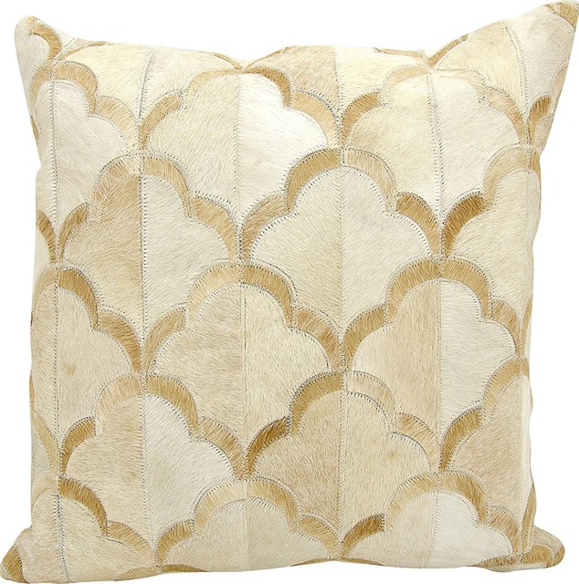 Mina Victory Natural Leather Hide Cloud Natural Hide Beige Throw Pillow ...