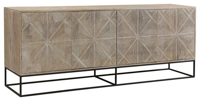 Zion 84" Mango Wood Carved Sideboard With Iron Base - Industrial - Buffets And Sideboards - by ...