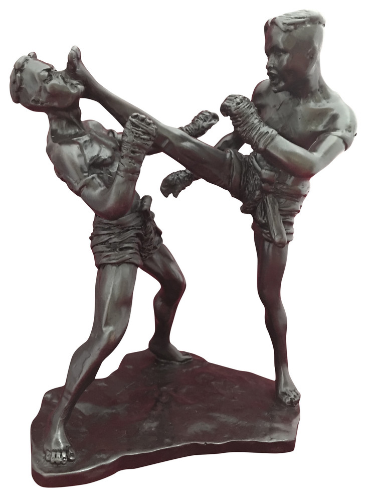 Thai Boxing Statue, Muay Thai Resin Sculpture, Choco - Contemporary ...