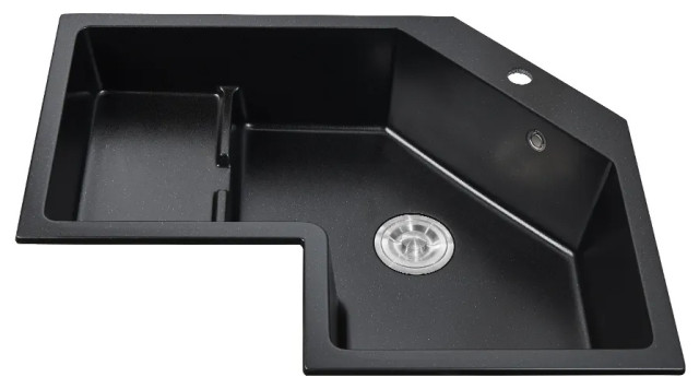 32" Modern Black Drop In Corner Kitchen Sink Single Bowl Quartz ...