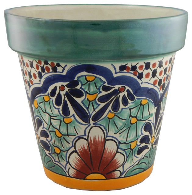 Mexican Ceramic Flower Pot Planter Folk Art Pottery Handmade Talavera ...