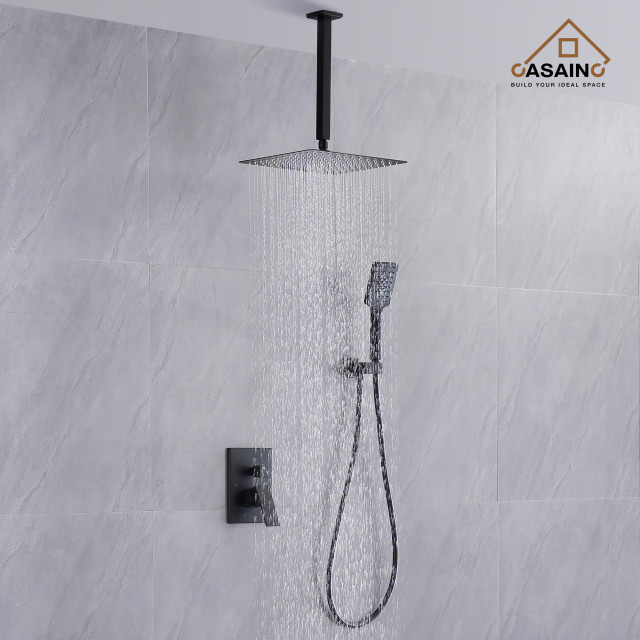 CASAINC 12" Ceiling Mounted Modern Waterfall Shower System Set ...