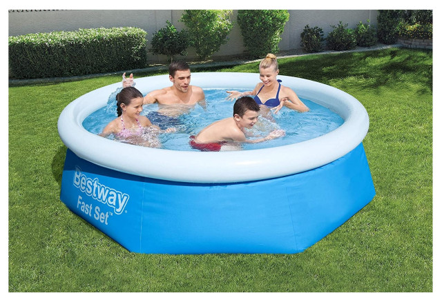 10ft Round Inflatable Easy Set Kids Swimming Pool with Filter Pump ...