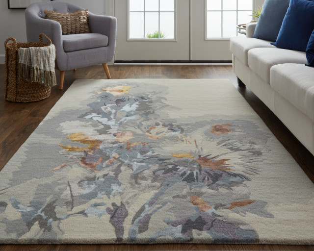 Weave & Wander Cerelia Modern Wool Rug, Gray/Multi, 5'x8 ...
