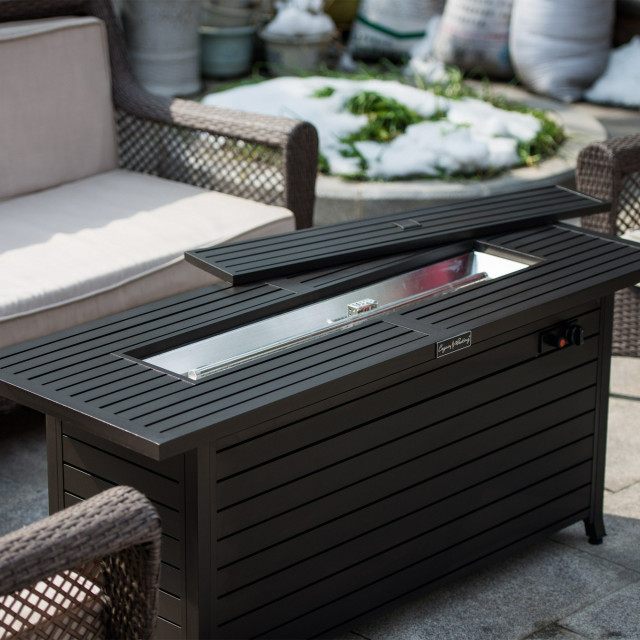 Rectangular Steel Outdoor Fire Pit Table with Control Panels ...