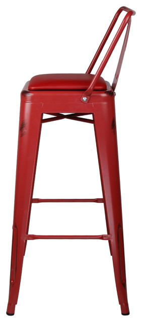 Highback Red Metal Bar Stools, Red Vegan Leather Seat, Set of 1 ...