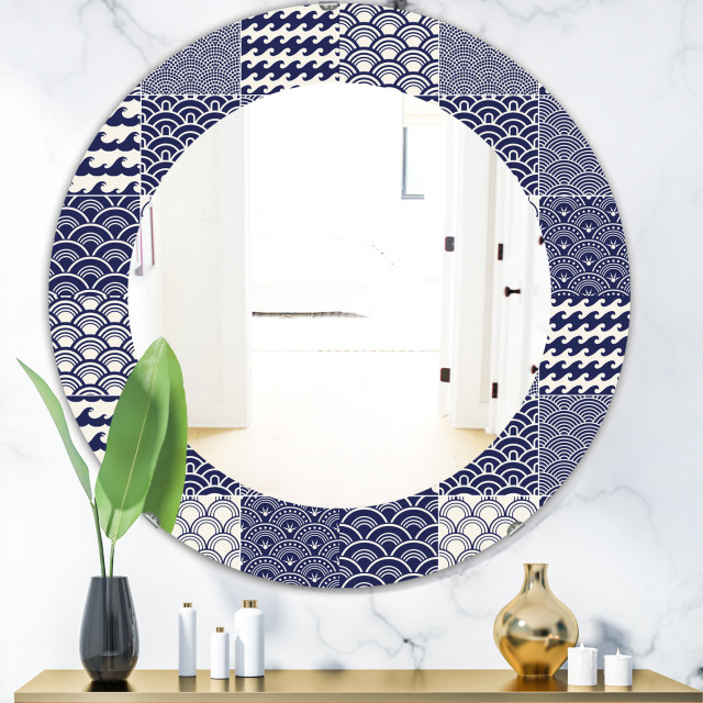Designart Japanese Ocean Wave Pattern Frameless Oval Or Round Wall ...
