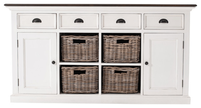 Modern Farmhouse Brown And White Buffet Server With Baskets - Farmhouse ...