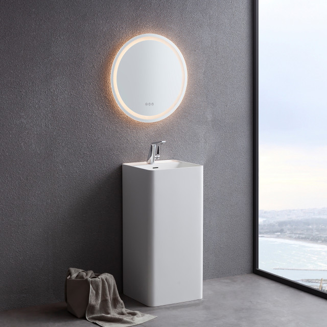 17" White Square Stone Resin Solid Surface Pedestal Sink, Faucet not ...