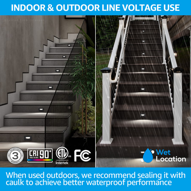 6 Pack 5CCT 120V LED Stair Lights Indoor Outdoor, 5%-100% Dimmable ...