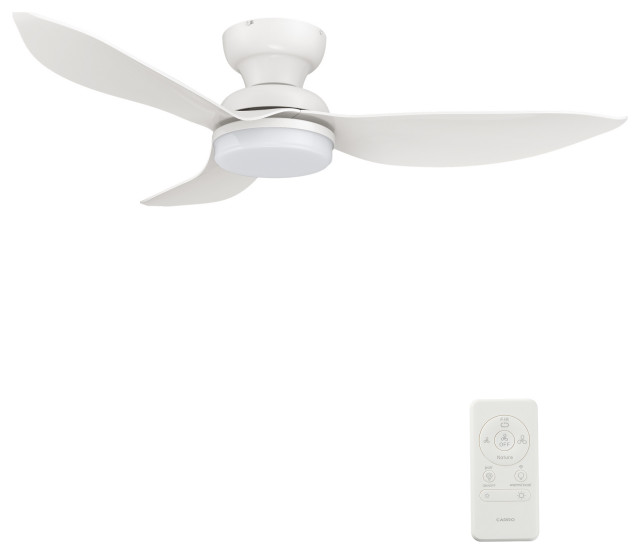 45" White Flush Mount Ceiling Fan with Remote and Dimmable LED Light ...