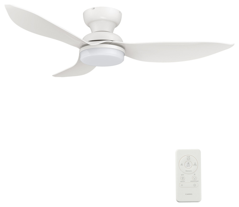 45" White Flush Mount Ceiling Fan with Remote and Dimmable LED Light ...