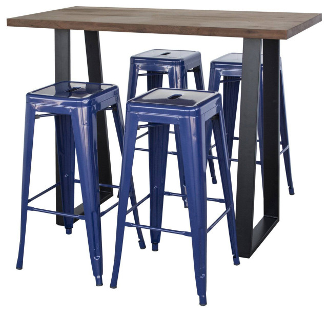 5 Piece Pub Set, Backless Stools & Tall Table With Acacia Top ...