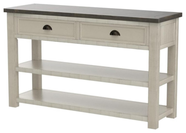 Solid Wood Coastal Console Table with 2 Drawers and Bottom Shelves ...