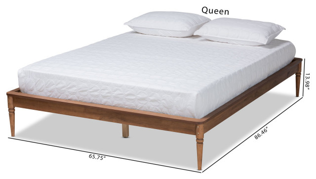 Queen Platform Bed, Rubberwood Frame With Turned Legs & Slat Support ...