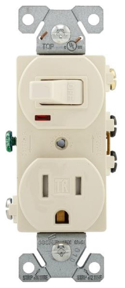 Cooper Wiring TR274LA Combination Toggle Switch And Receptacle, 3 Poles ...