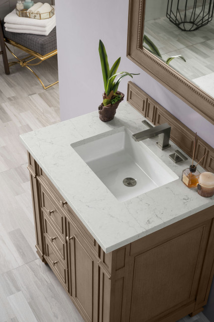 Bristol 30" Single Vanity Whitewashed Walnut w/ 3 CM Jasmine Pearl ...