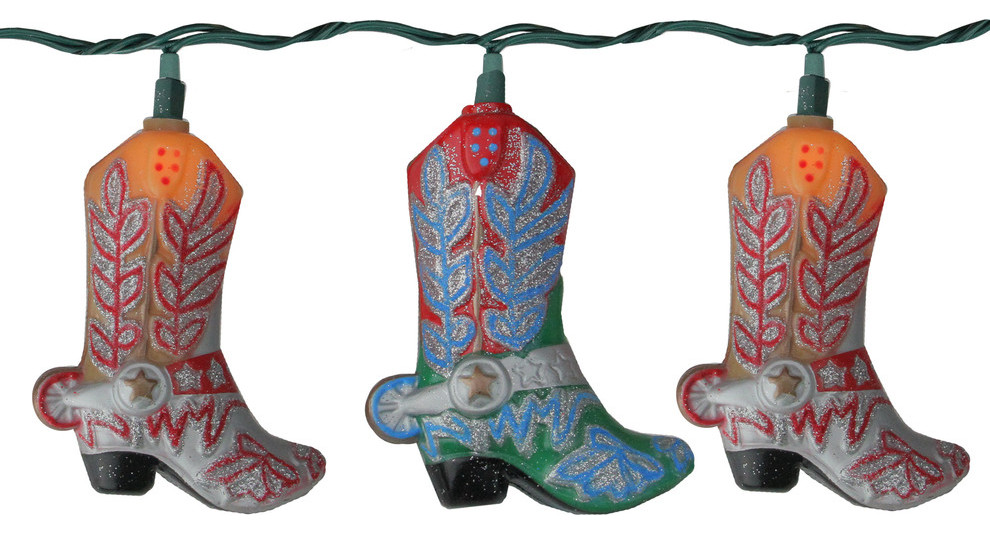 Set of 10 Country Cowboy Boots Novelty Christmas Lights - 10 ft Green ...