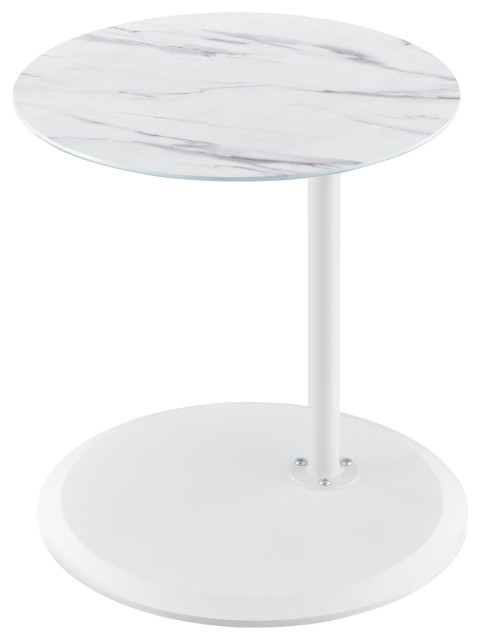 Orbit End Table with Height Adjustable Marble Textured Glass Top ...