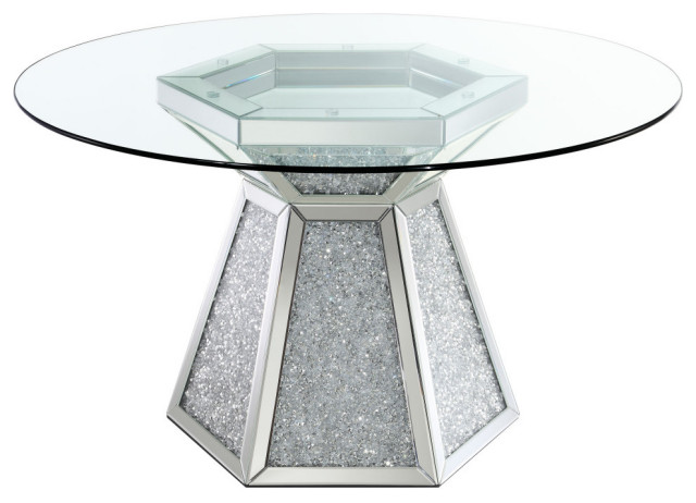 Quinn 5-piece Hexagon Pedestal Dining Room Set Mirror and Ink Blue ...