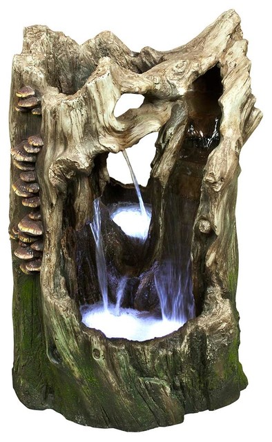 22" Cascading Tree Trunk Rainforest Fountain, 13x22 - Rustic - Outdoor ...