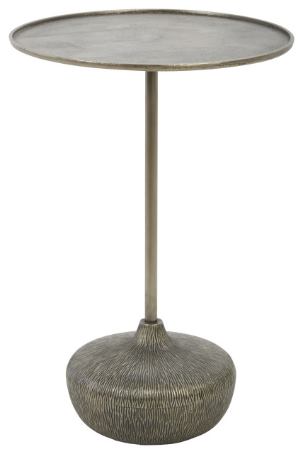 Round Top Metal Accent Table with Pot Bellied Base and Ribbed Pattern ...