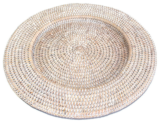 White Rattan Round Chargers, S/4 - Beach Style - Charger Plates - by ...