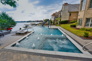 Plainfield, IL Geometric Swimming Pool with Interior Hot Tub ...
