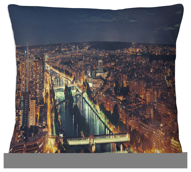 Paris City Night Skyline Cityscape Photo Throw Pillow, 18"x18 ...